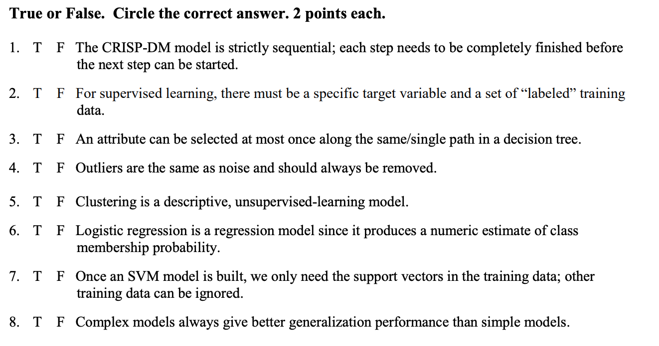Solved True or False. Circle the correct answer. 2 points | Chegg.com
