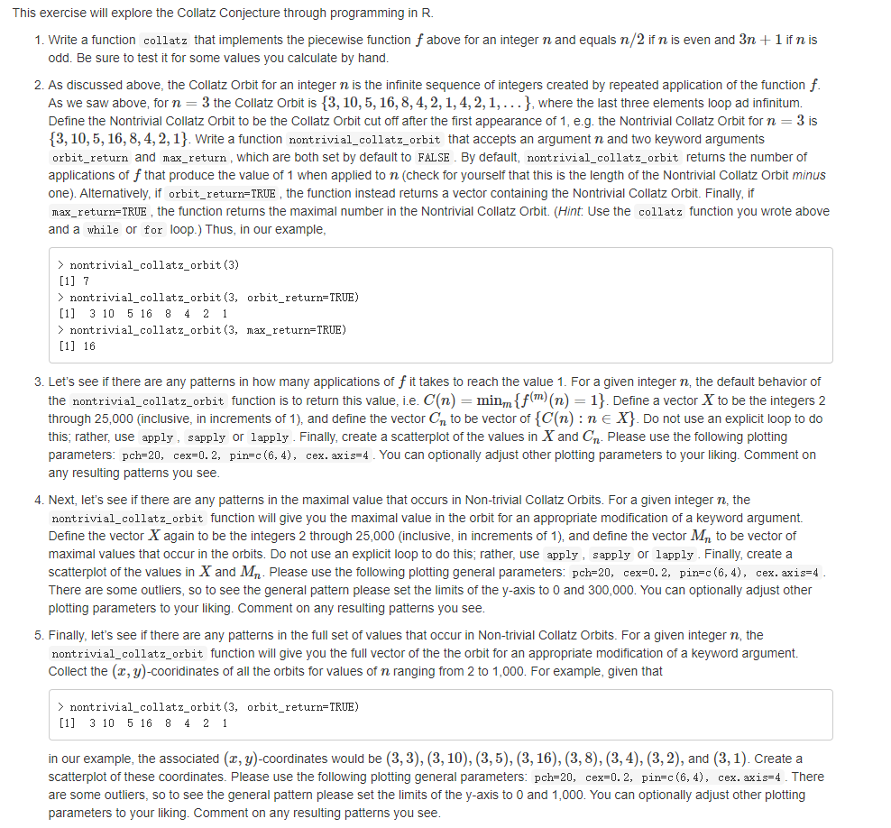 This exercise will explore the Collatz Conjecture | Chegg.com