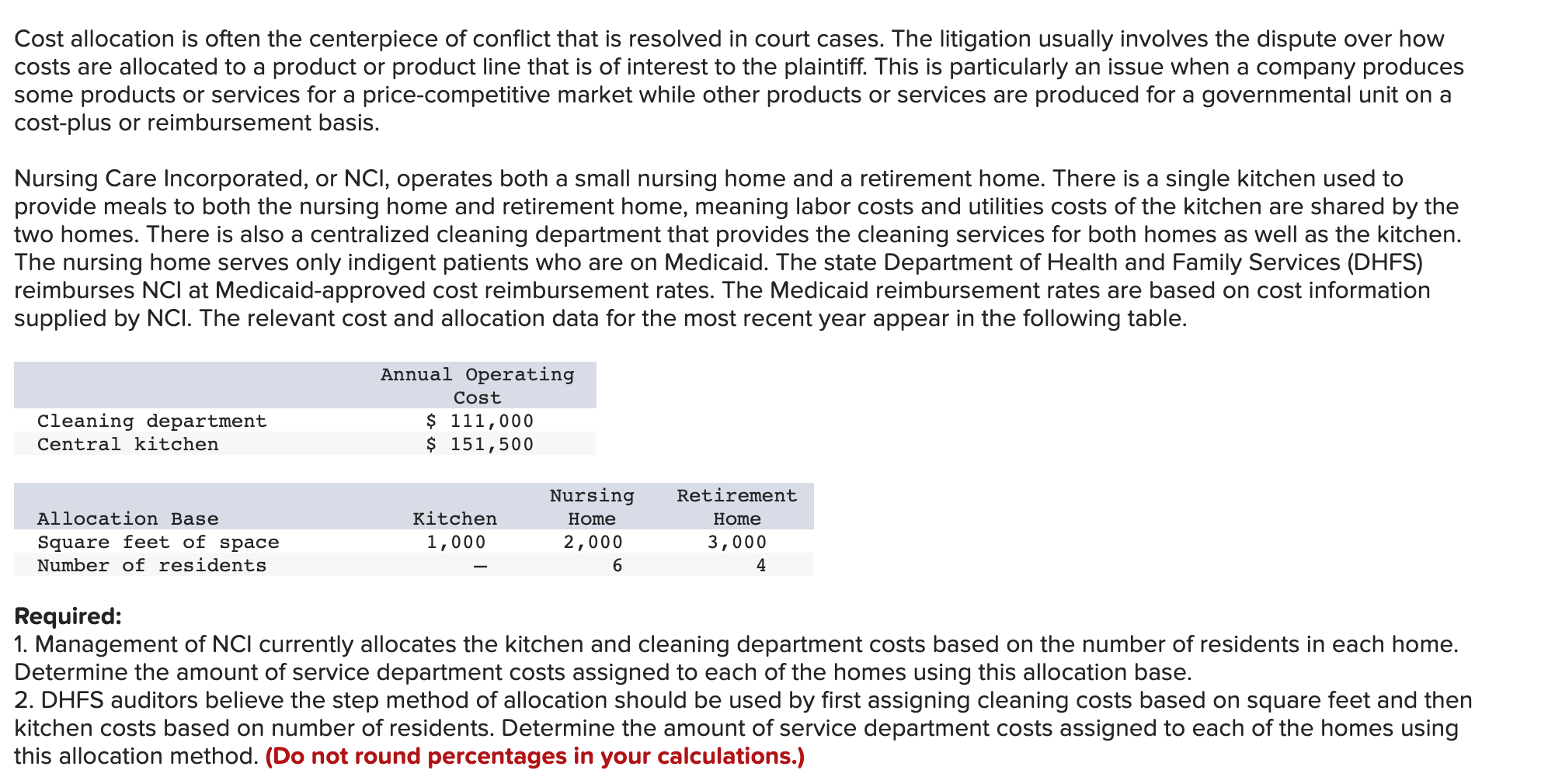Solved Required: 1. Management of NCI currently allocates | Chegg.com