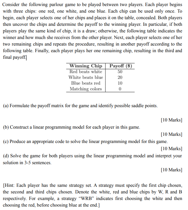 Solved Consider the following parlour game to be played | Chegg.com
