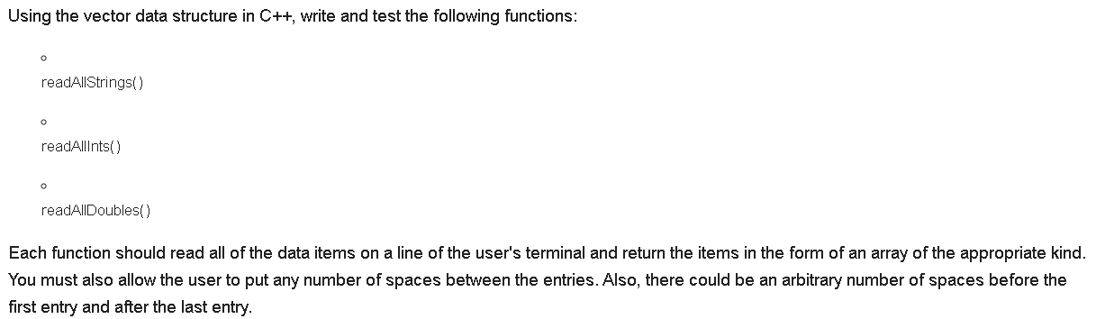 Solved Using The Vector Data Structure In C Write And