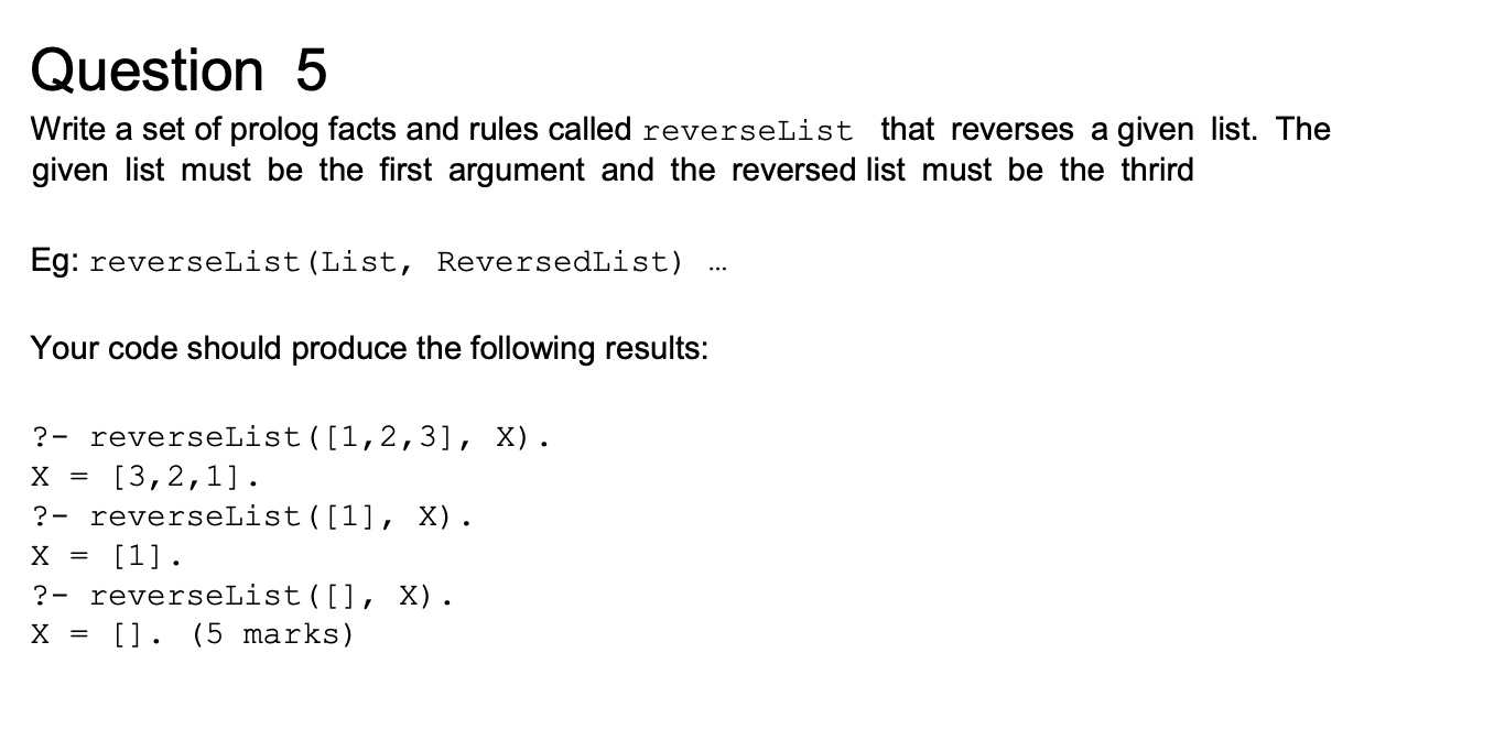 Solved Question 5 Write a set of prolog facts and rules | Chegg.com