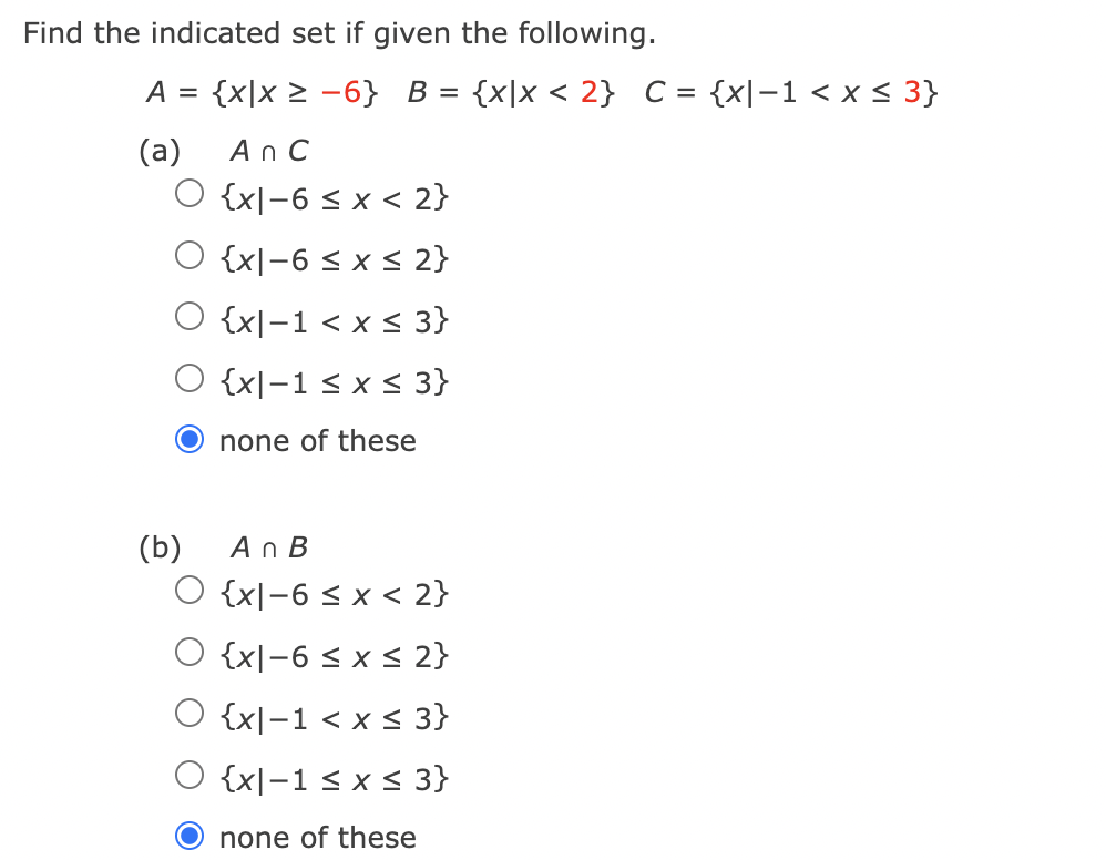 Solved Find the indicated set if given the following. | Chegg.com