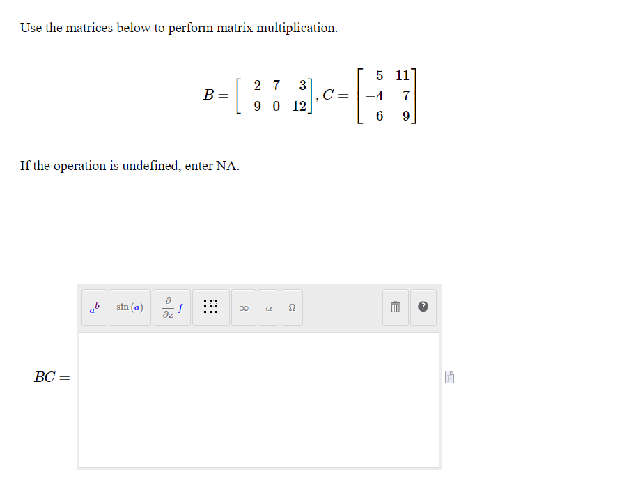 Solved Use the matrices below to perform matrix | Chegg.com