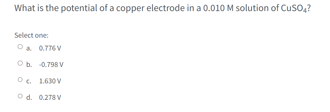 Solved What is the potential of a copper electrode in a | Chegg.com