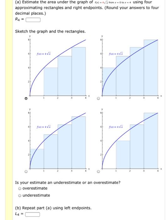Solved (a) Estimate the area under the graph of f(x) = 4 | Chegg.com