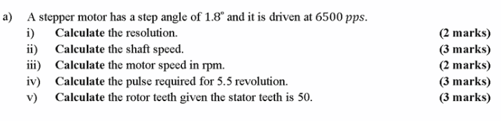 Solved a) A stepper motor has a step angle of 1.8° and it is | Chegg.com