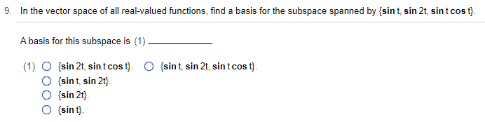 Solved In the vector space of all real-valued functions, | Chegg.com