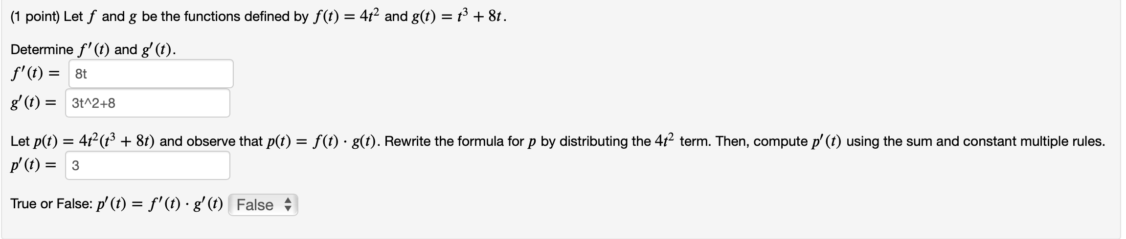 Solved (1 point) Let f and g be the functions defined by | Chegg.com
