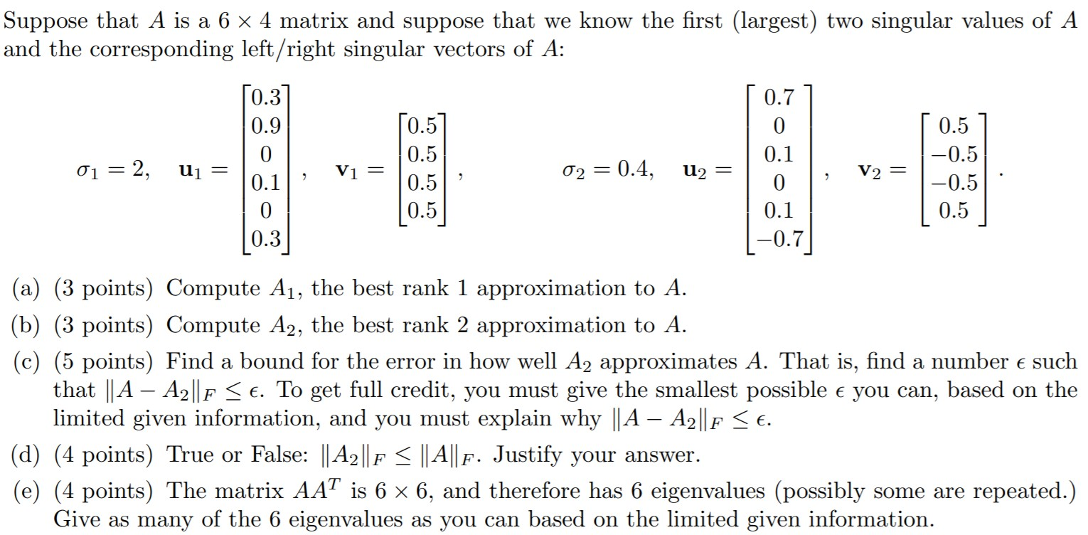 Suppose that A is a 6 x 4 matrix and suppose that we | Chegg.com