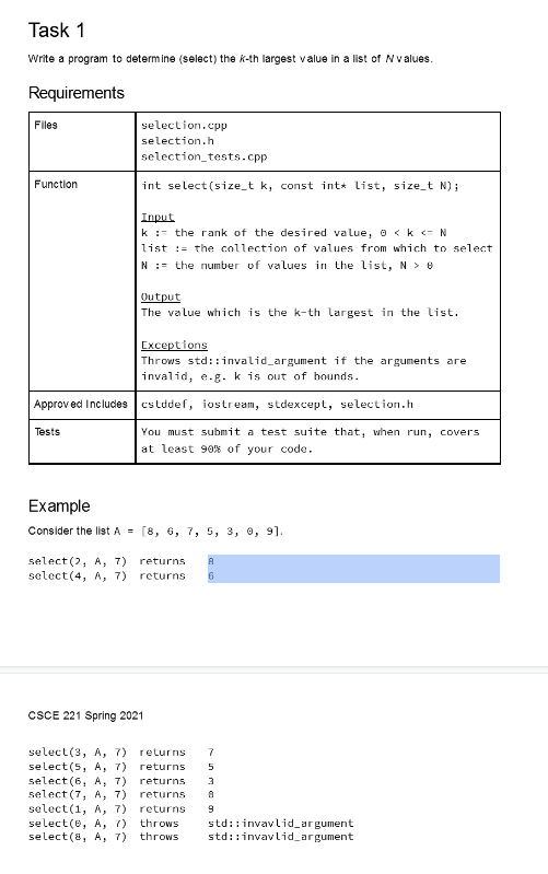 Solved Task 1 Write a program to determine (select the k-th | Chegg.com