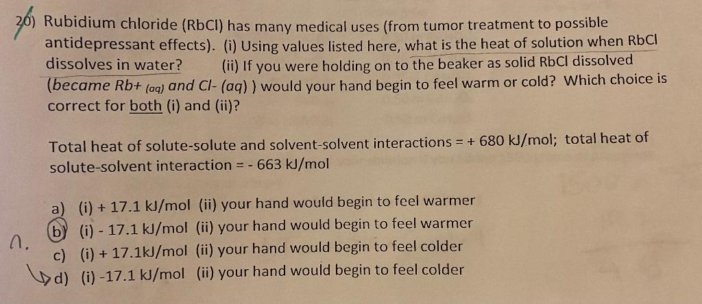 Solved Rubidium chloride (RbCI) has many medical uses (from | Chegg.com