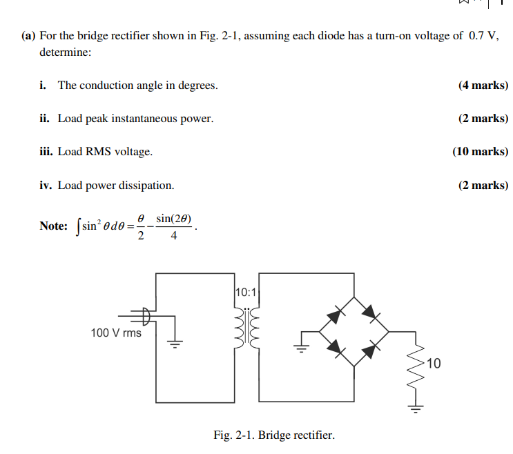 Solved (a) For the bridge rectifier shown in Fig. 2-1, | Chegg.com