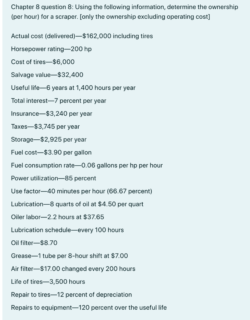 Solved Chapter 8 question 8: Using the following | Chegg.com