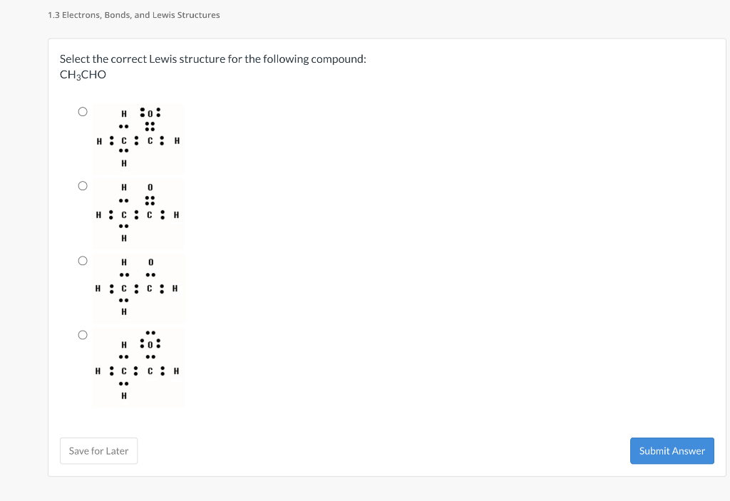 Solved 1.3 Electrons, Bonds, and Lewis Structures Select the | Chegg.com