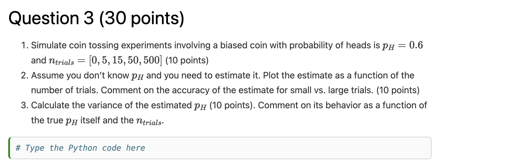 Solved Question 3 30 Points 1 Simulate Coin Tossing