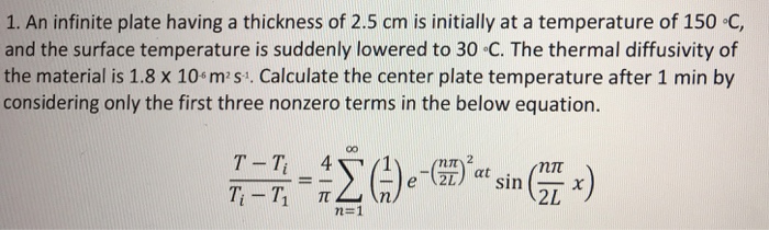 Solved 1. An infinite plate having a thickness of 2.5 cm is | Chegg.com