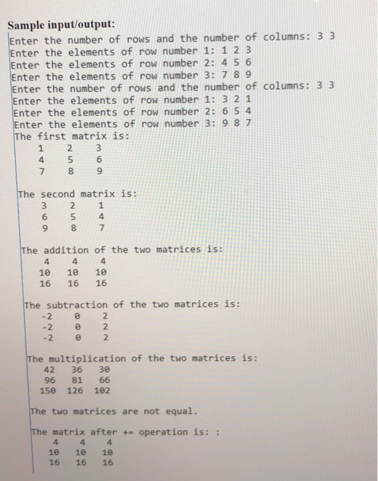 Solved Create a class called Matrix for performing | Chegg.com