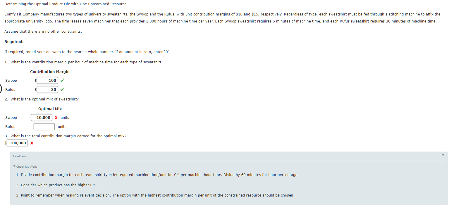 Solved Determining the optimal Product Mix with One | Chegg.com