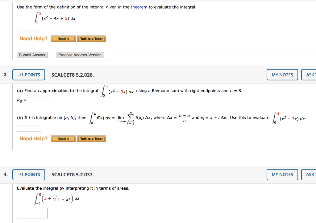 Solved Use the form of the definition of the integral given | Chegg.com