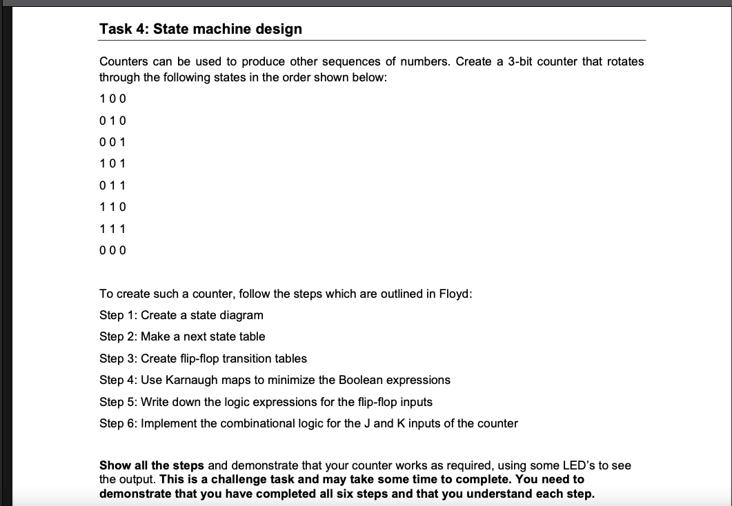 Solved Task 4: State machine design Counters can be used to | Chegg.com