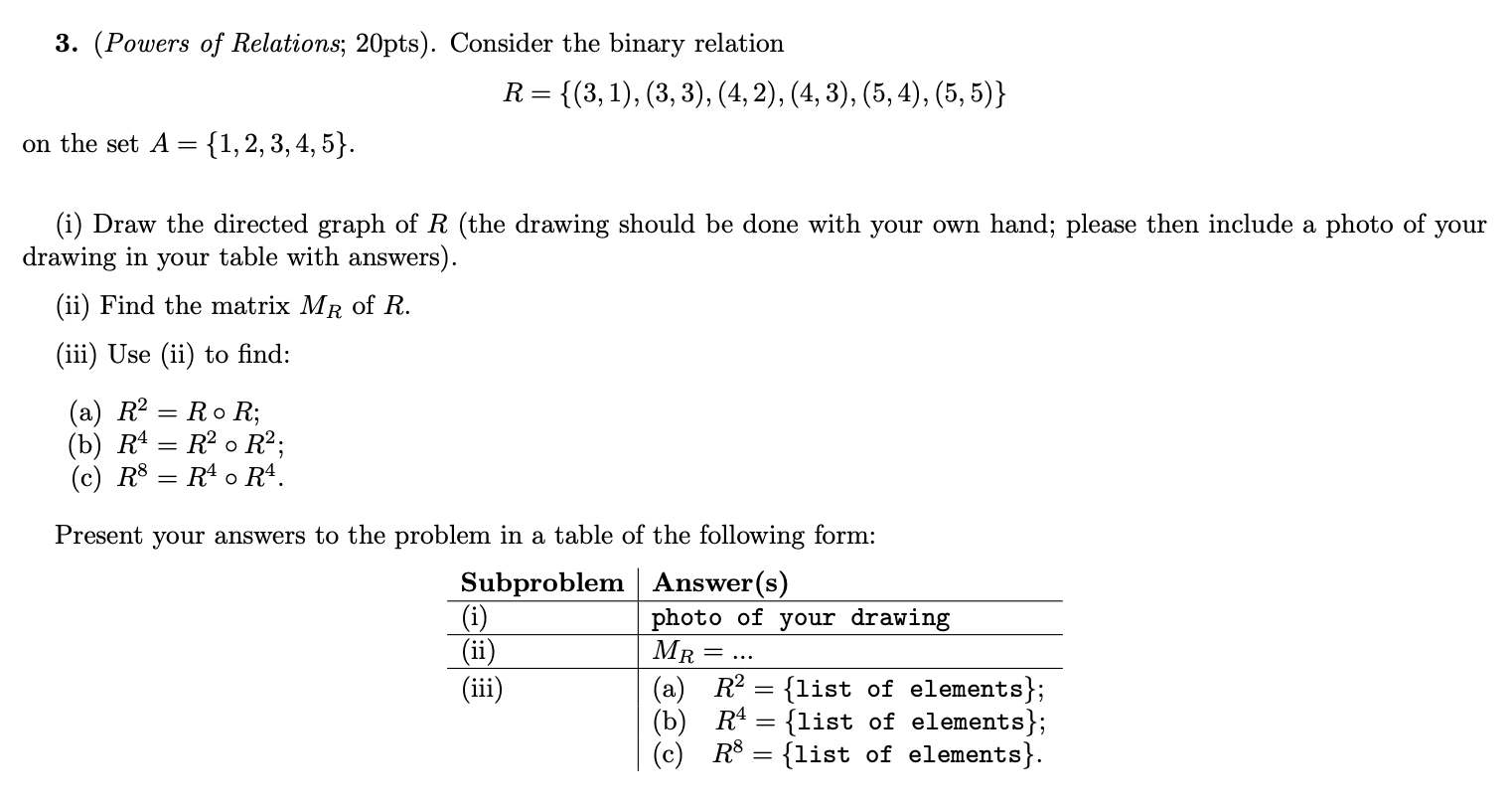 Solved 3. (Powers of Relations; 20pts). Consider the binary | Chegg.com