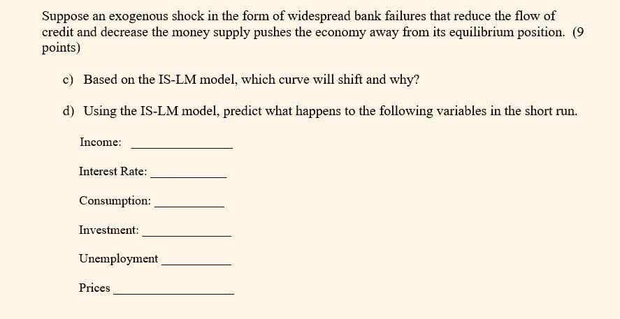 Solved Suppose an exogenous shock in the form of widespread | Chegg.com
