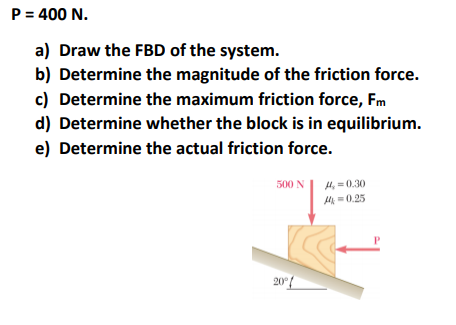 Solved P = 400 N. a) Draw the FBD of the system. b) | Chegg.com