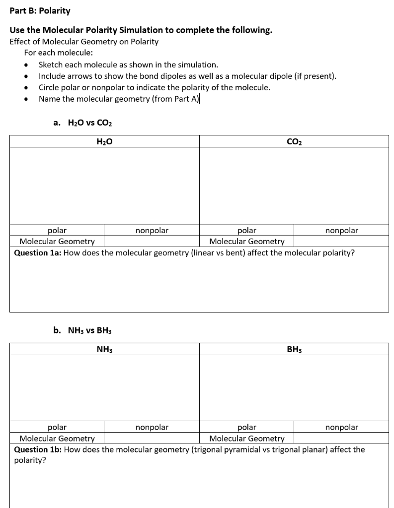 Solved Part B: Polarity Use the Molecular Polarity | Chegg.com
