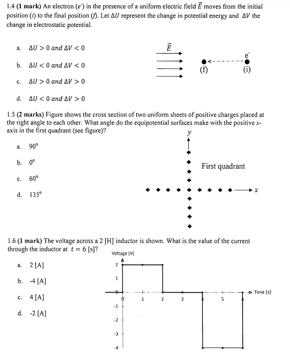 Solved 1.4 (1 mark) An electron (e) in the presence of a | Chegg.com