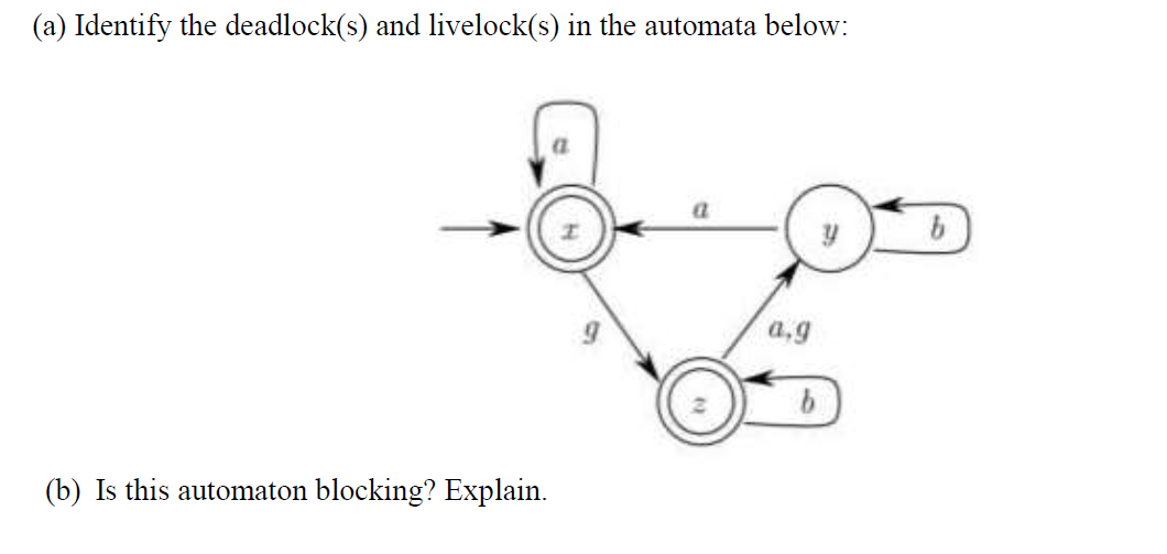 Solved (a) Identify the deadlock(s) and livelock(s) in the | Chegg.com