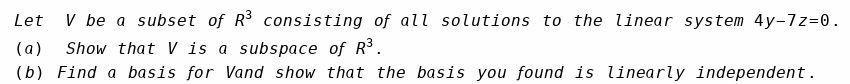 Solved Let V be a subset of R3 consisting of all solutions | Chegg.com