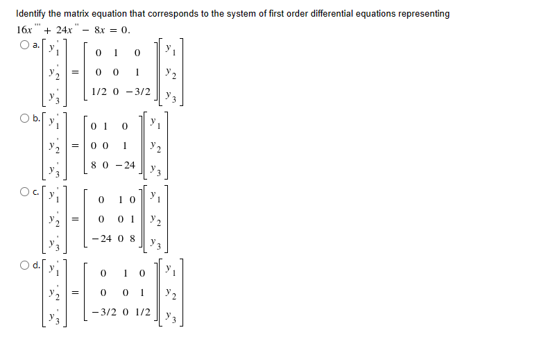 Solved Identify the matrix equation that corresponds to the | Chegg.com