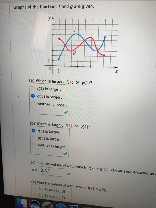 Solved Graphs of the functions fand g are given. 0 (a) Which | Chegg.com