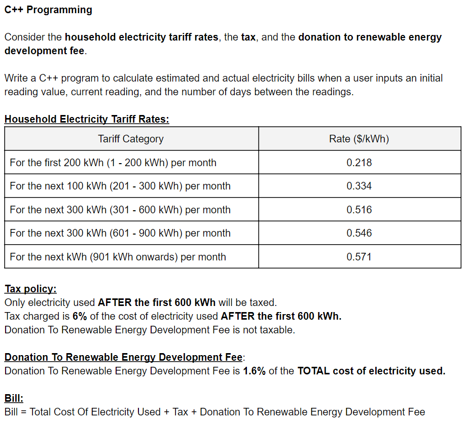 Solved C++ Programming Consider the household electricity | Chegg.com