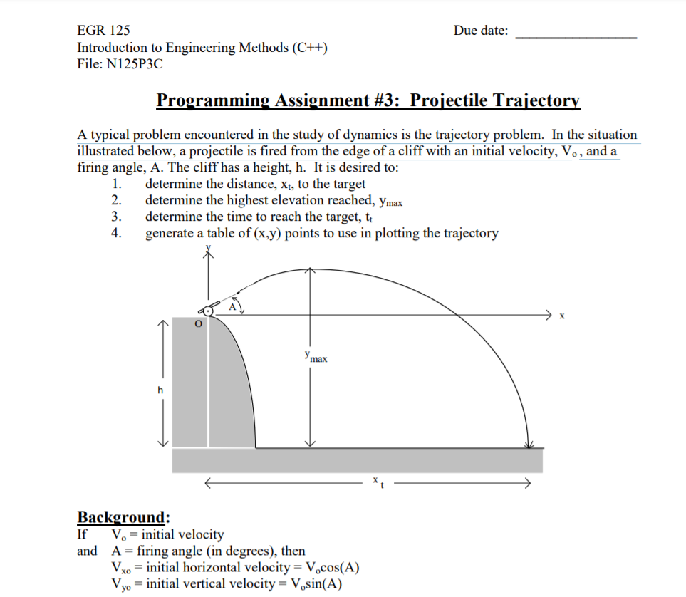 Solved Due date: EGR 125 Introduction to Engineering Methods | Chegg.com