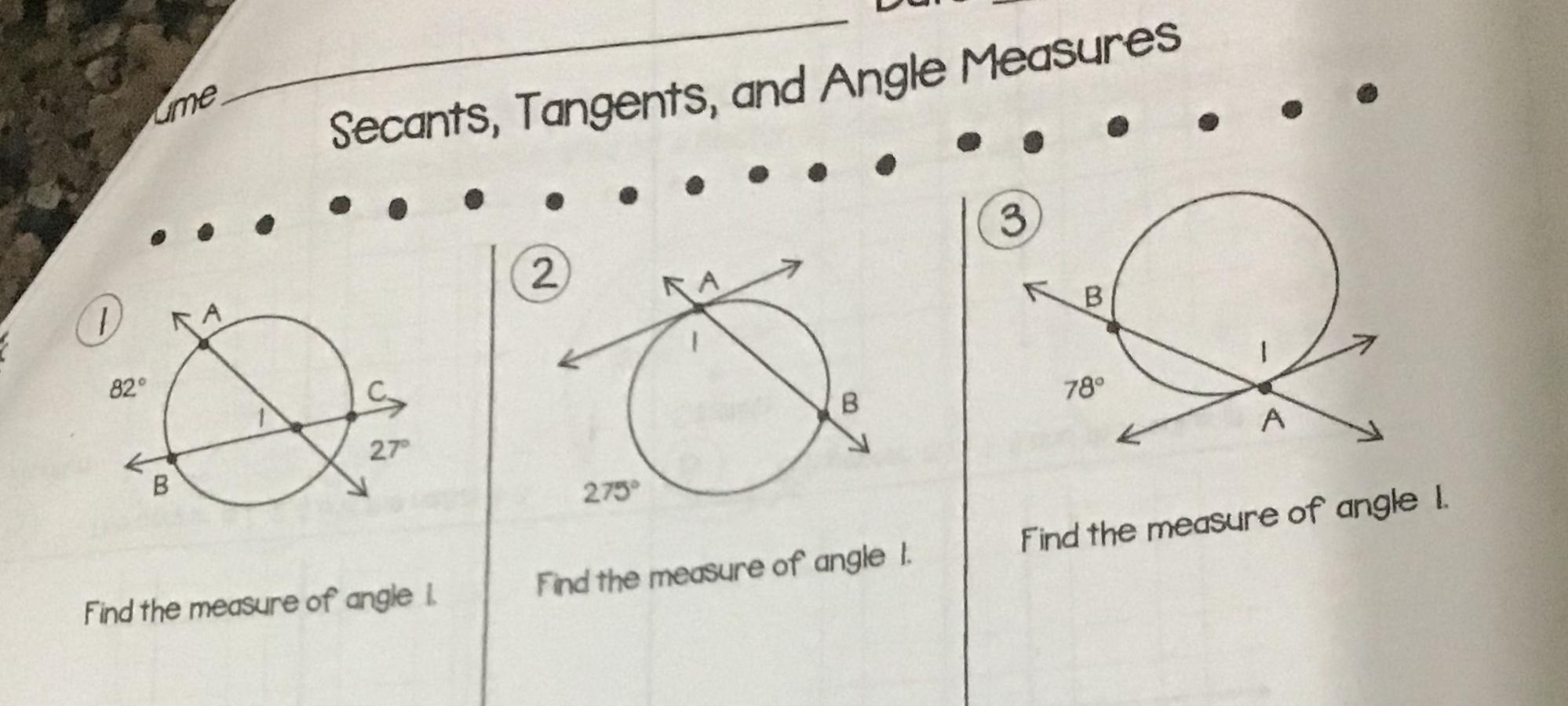 Solved me Secants, Tangents, and Angle Measures 3 2 82 8 78° | Chegg.com