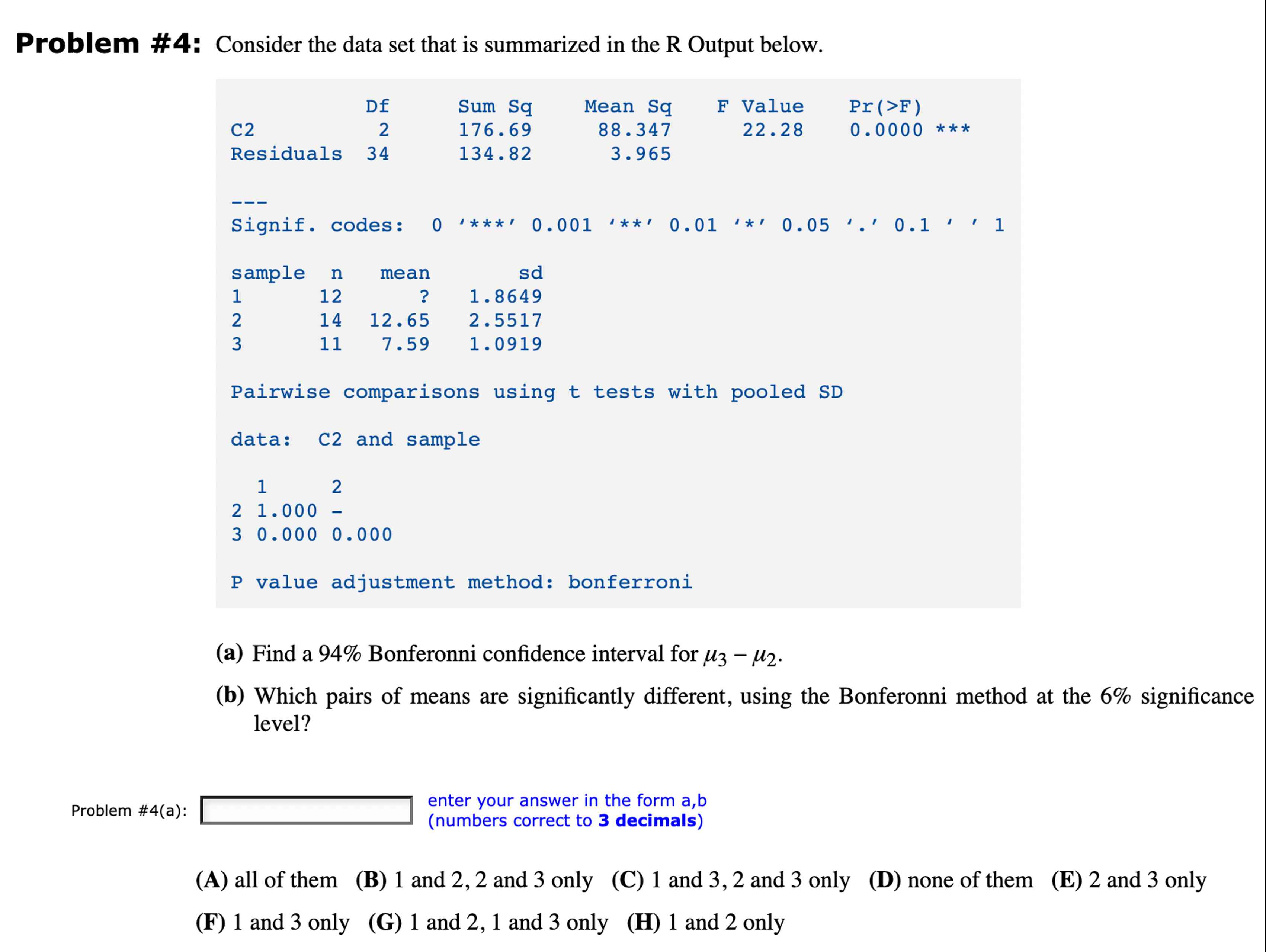 Solved Problem # 4: Consider the data set that is summarized | Chegg.com