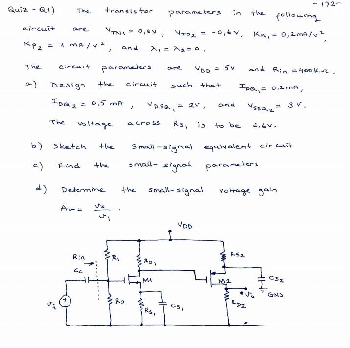Solved Quiz - Q1) The transistor 172- parameters the | Chegg.com