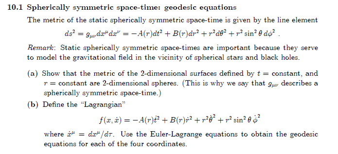 Solved 0.1 Spherically symmetric space-time: geodesic | Chegg.com