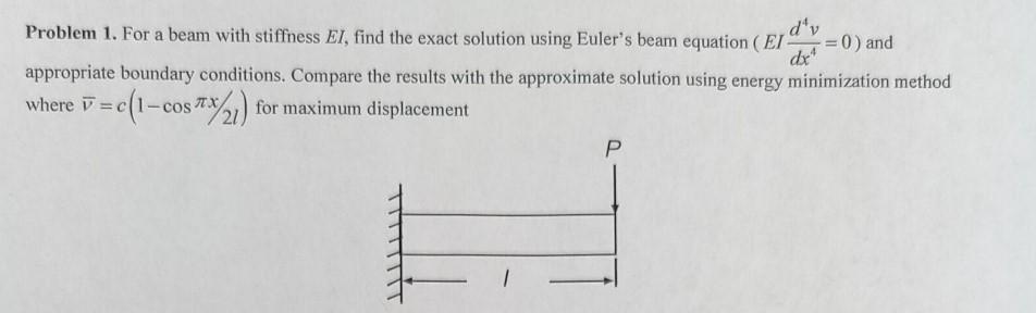 Solved Problem 1. For a beam with stiffness EI, find the | Chegg.com