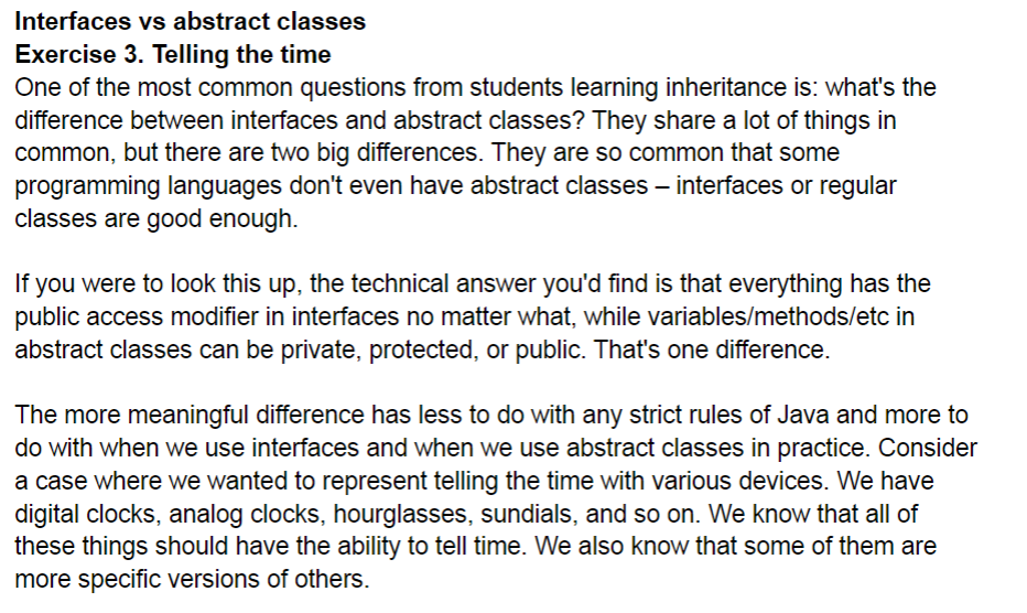Solved Interfaces vs abstract classes Exercise 3. Telling | Chegg.com