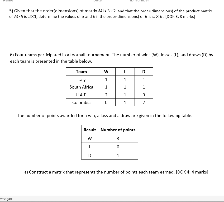 Solved order(dimensions) 5) Given that the of matrix M is | Chegg.com