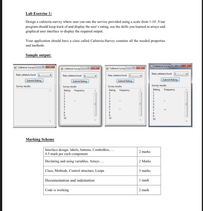 Lab Exercise 1 Design a cafeteria survey where user | Chegg.com