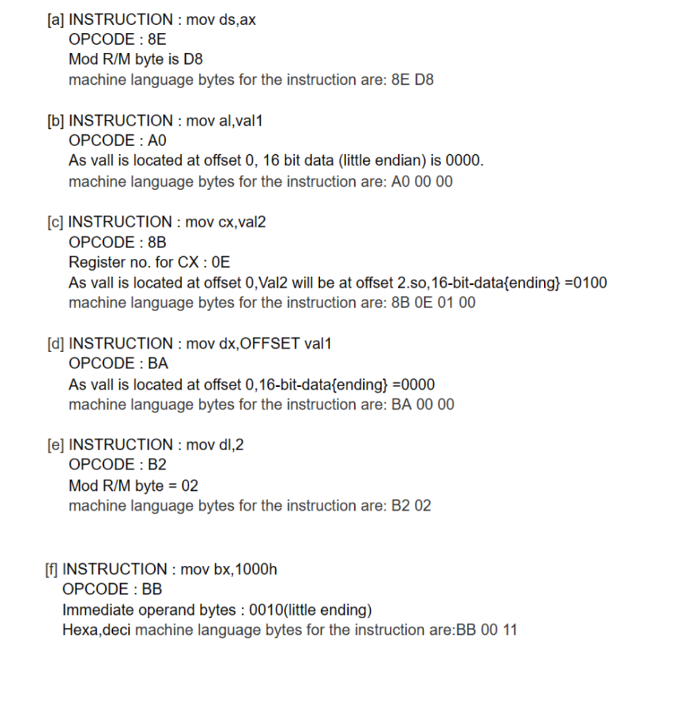 [a] INSTRUCTION : mov ds, ax OPCODE: 8E Mod R/M byte | Chegg.com