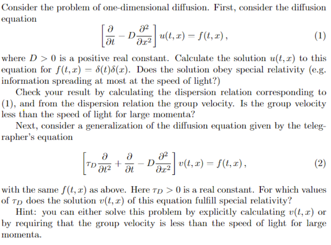 Solved Consider the problem of one-dimensional diffusion. | Chegg.com