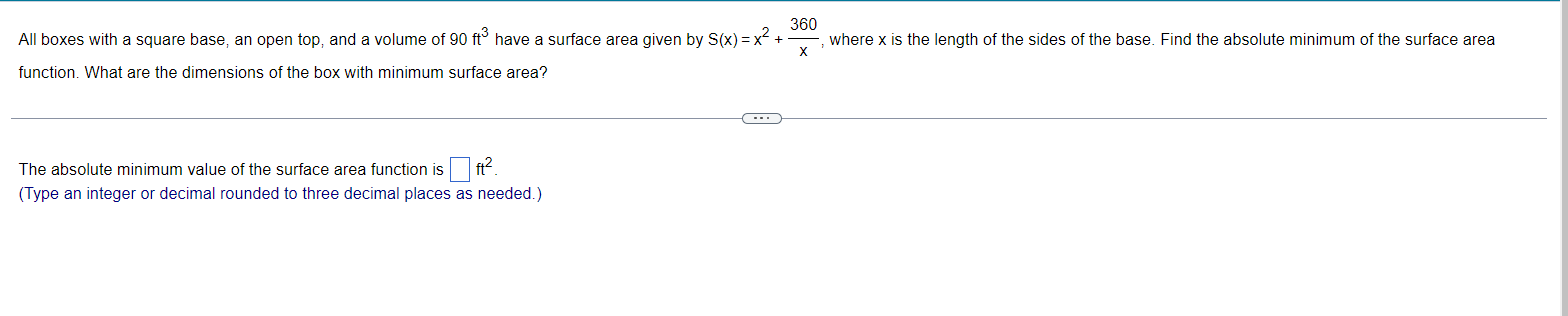Solved function. What are the dimensions of the box with | Chegg.com