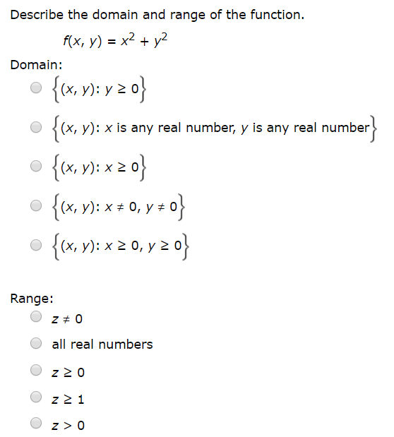 Solved Describe the domain and range of the function. | Chegg.com