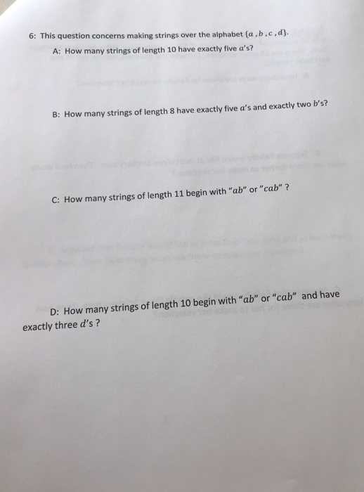 Solved 6 This Question Concerns Making Strings Over The 