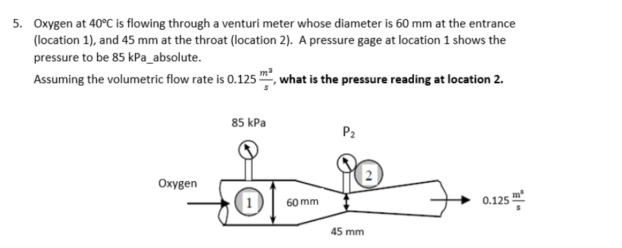 Solved 5. Oxygen at 40°C is flowing through a venturi meter | Chegg.com